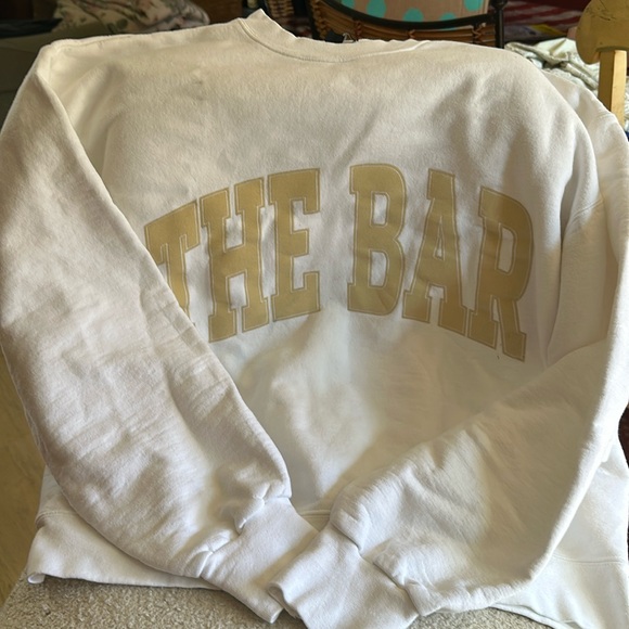 The Bar | Tops | The Bar Varsity Sweatshirt White And Tan | Poshmark